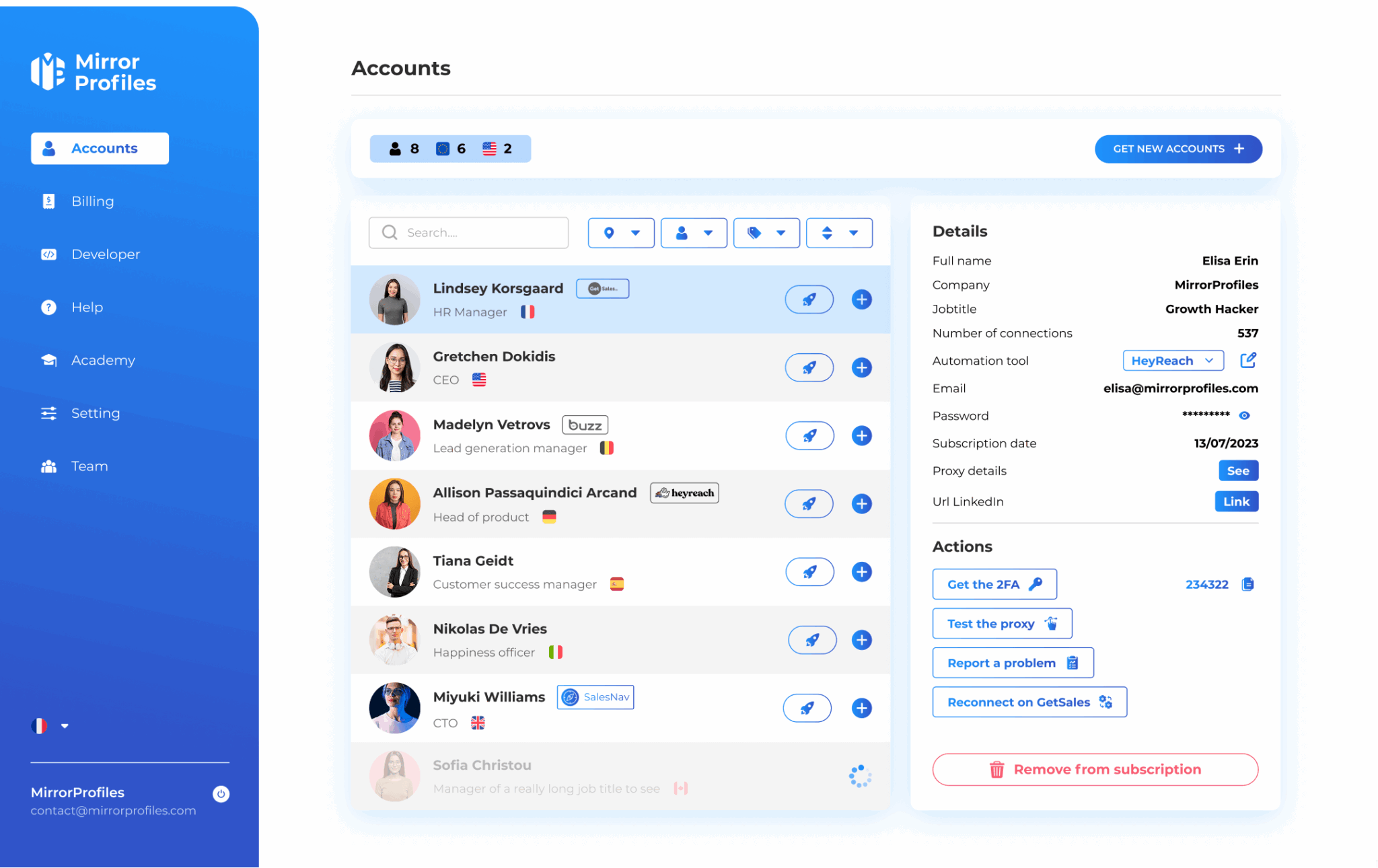 Linkedin account rental | MirrorProfiles | Prospection